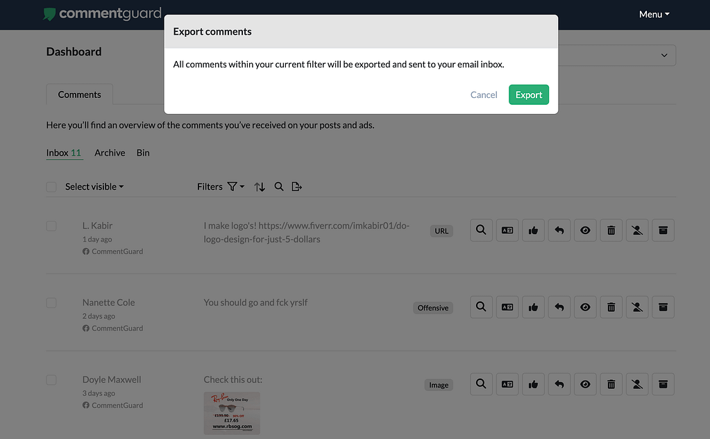 How to export and download Facebook comments?